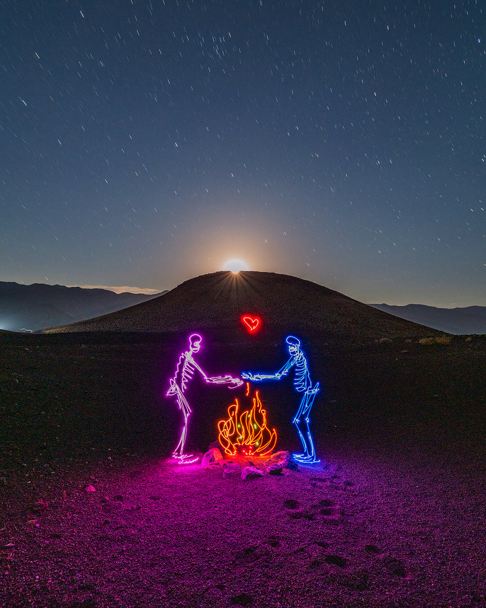 Campfire Love Skeleton Print | Romantic Light Painting Art | Dariustwin