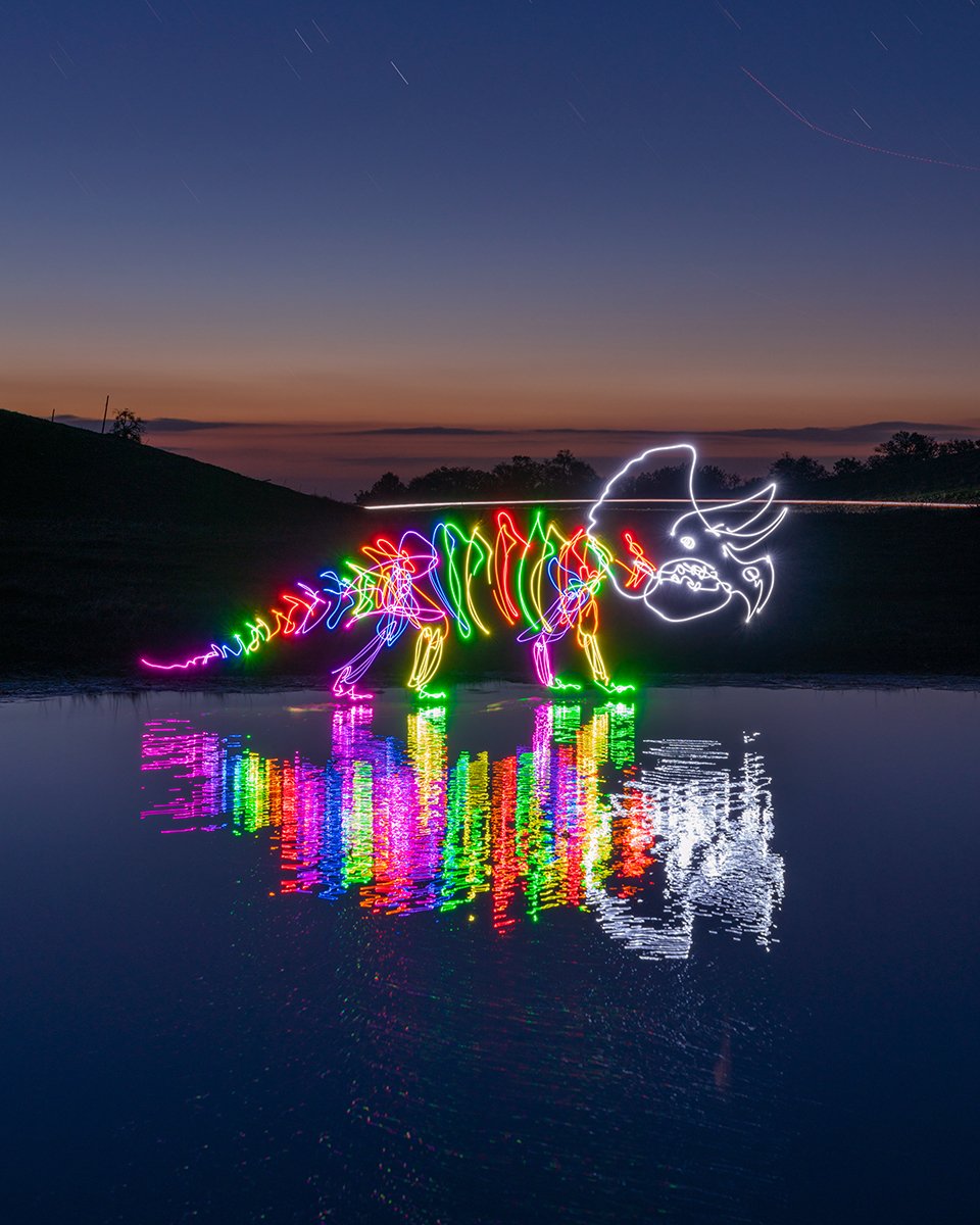 Rainbow Triceratops Light Painting Print | Colorful Dinosaur Art ...